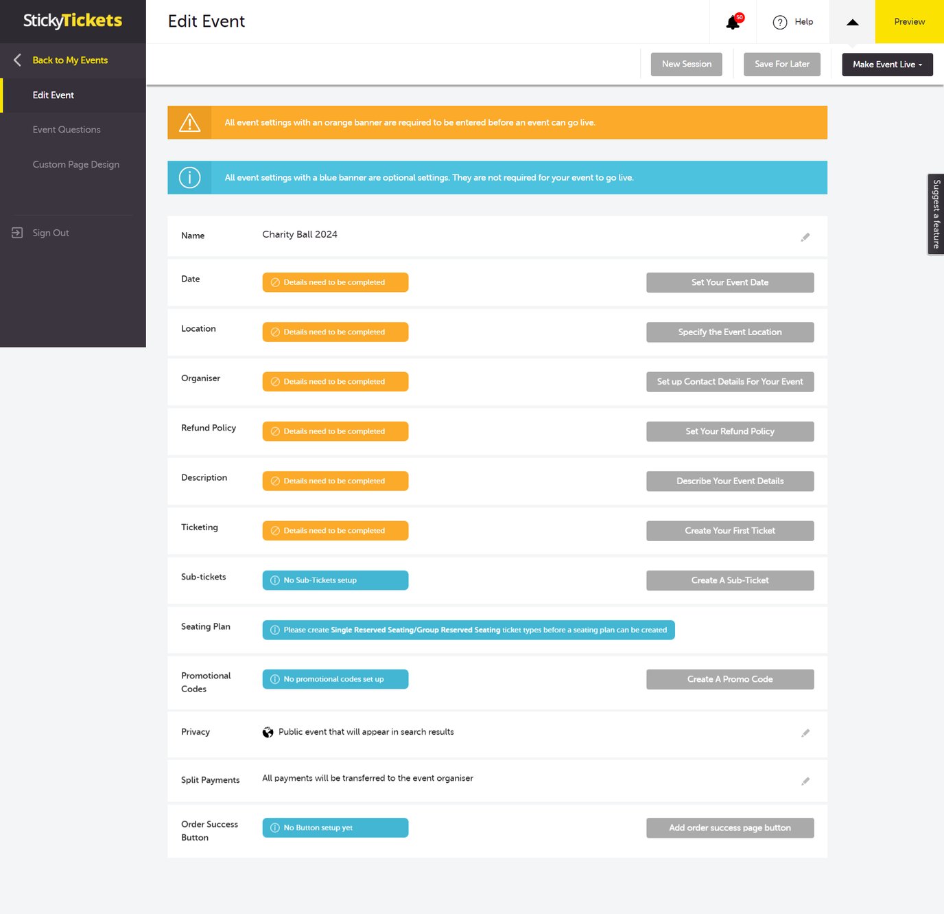 Step-by-step guide to creating a new event