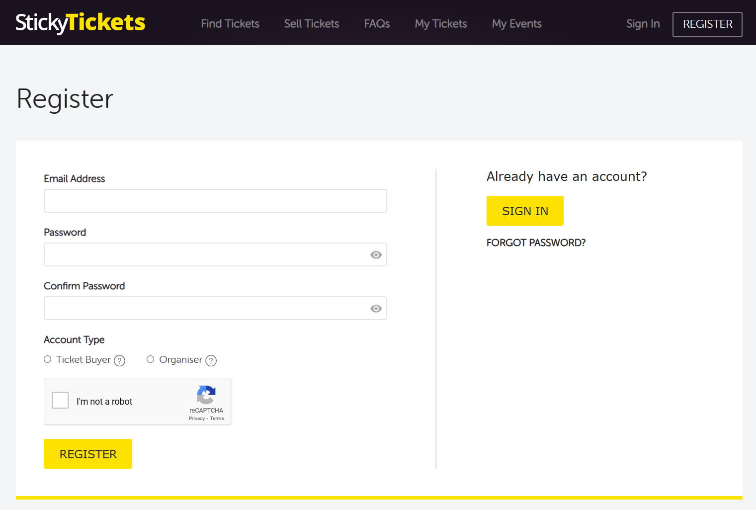How do I become an event organiser on Sticky Tickets?